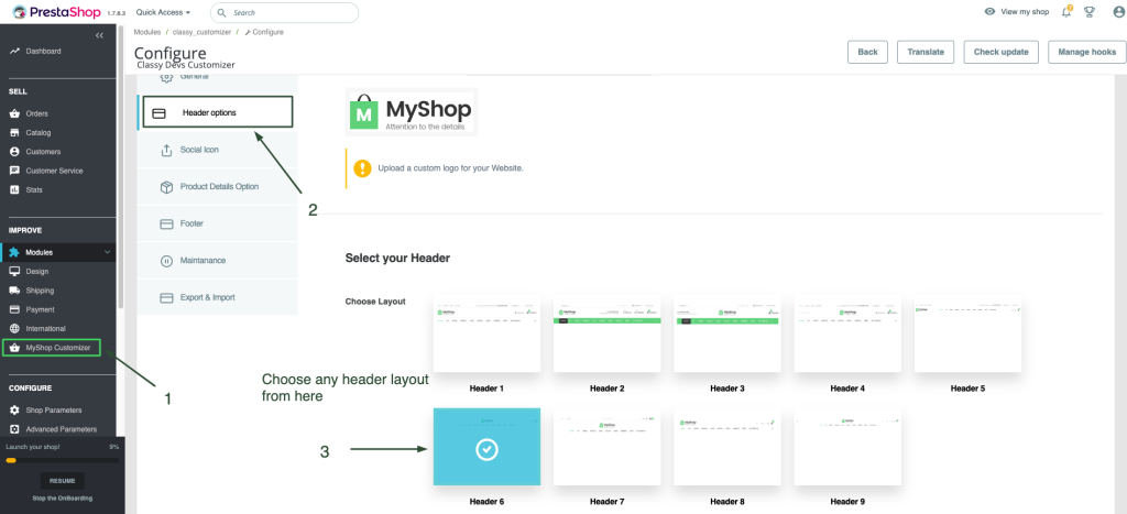 Customize header & Footer – ClassyDevs
